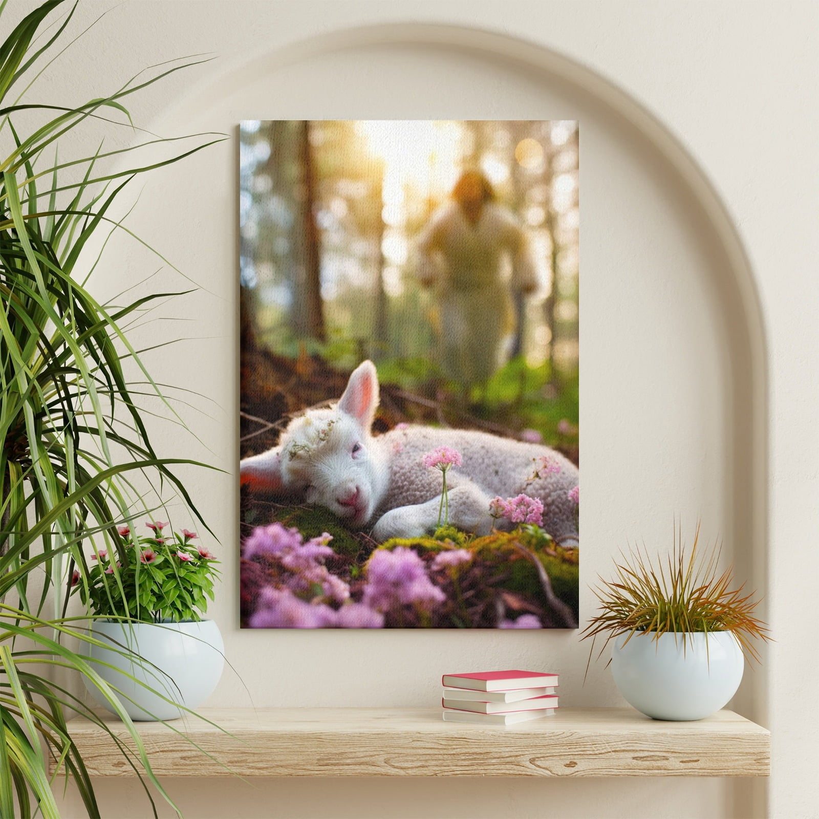 AOEX Jesus and Lamb Canvas Wall Art Jesus Runs for the Lost Sheep In ...