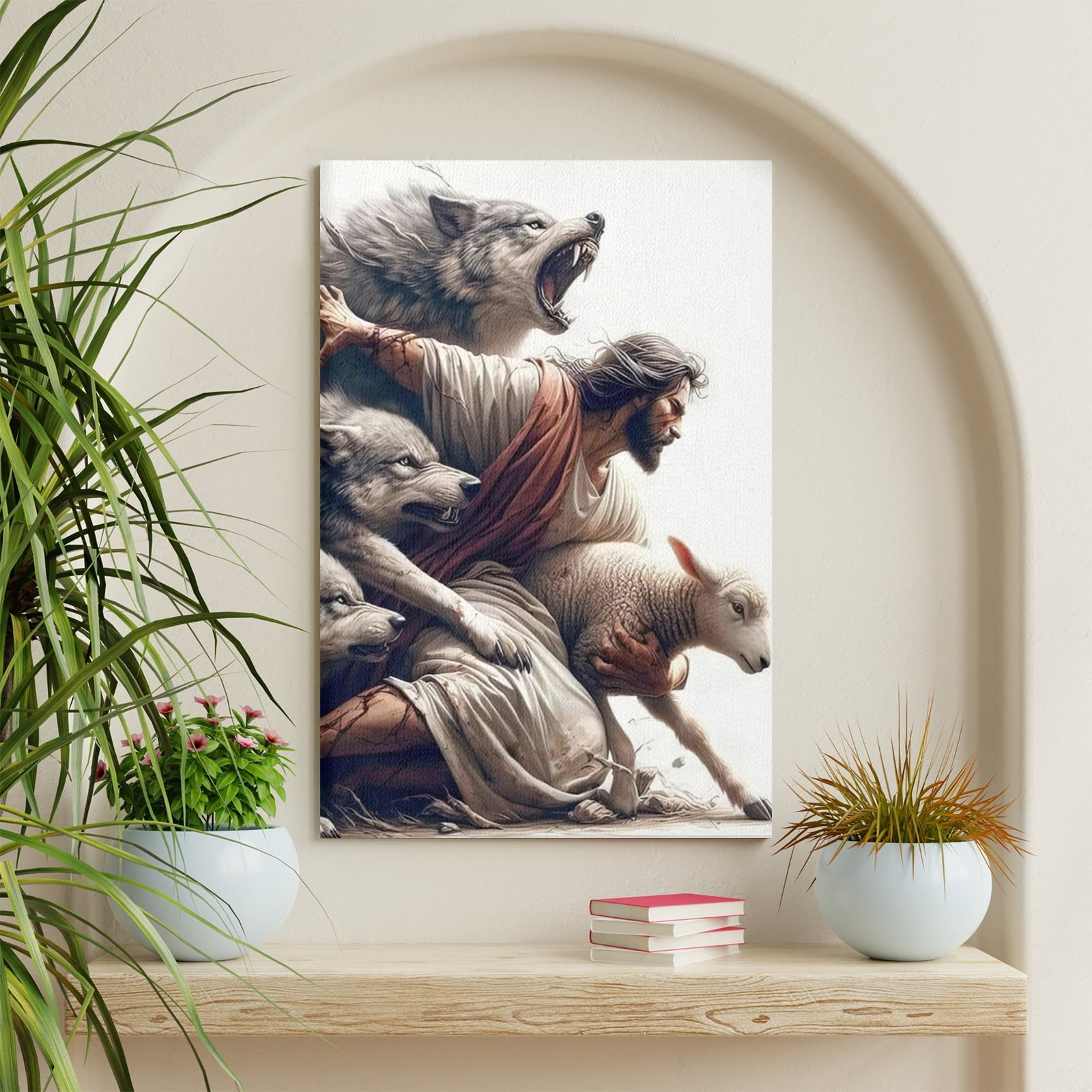 AOEX Jesus and Lamb Canvas Wall Art Jesus Saves the Lost Lamb Picture ...