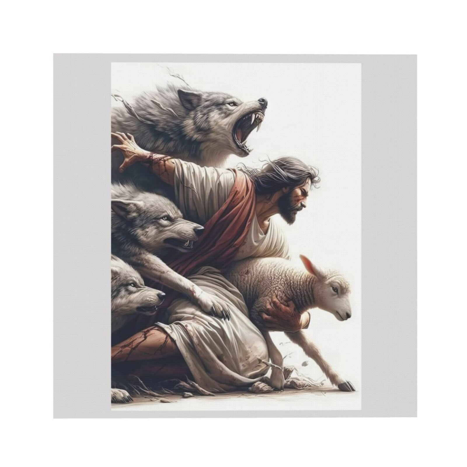 AOEX Jesus and Lamb Canvas Wall Art Jesus Saves the Lost Lamb Picture ...