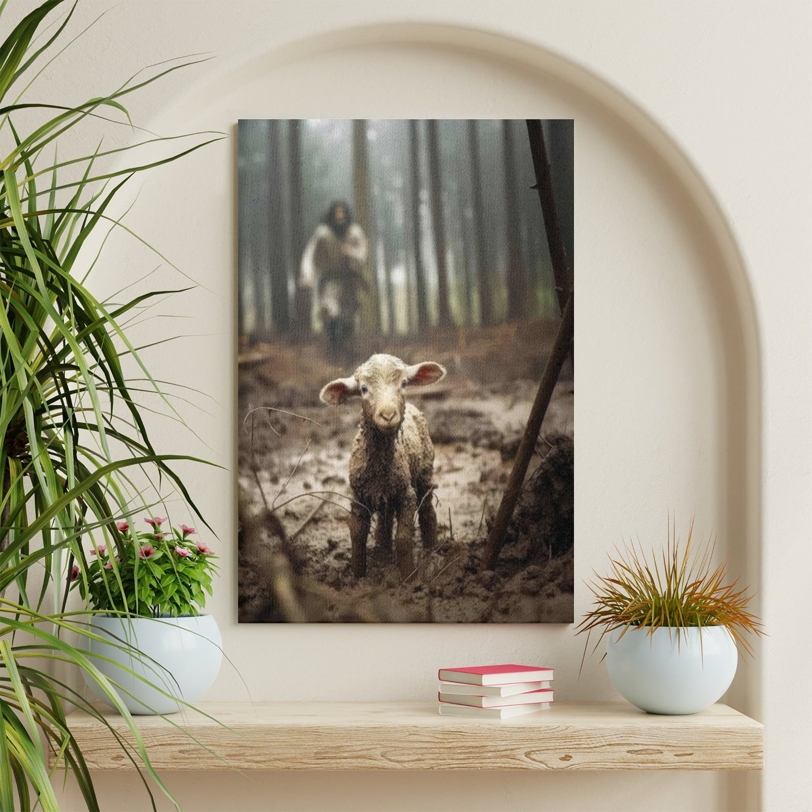 AOEX Jesus and Lamb Wall Art Jesus Running After Lost Lamb Picture Wall ...