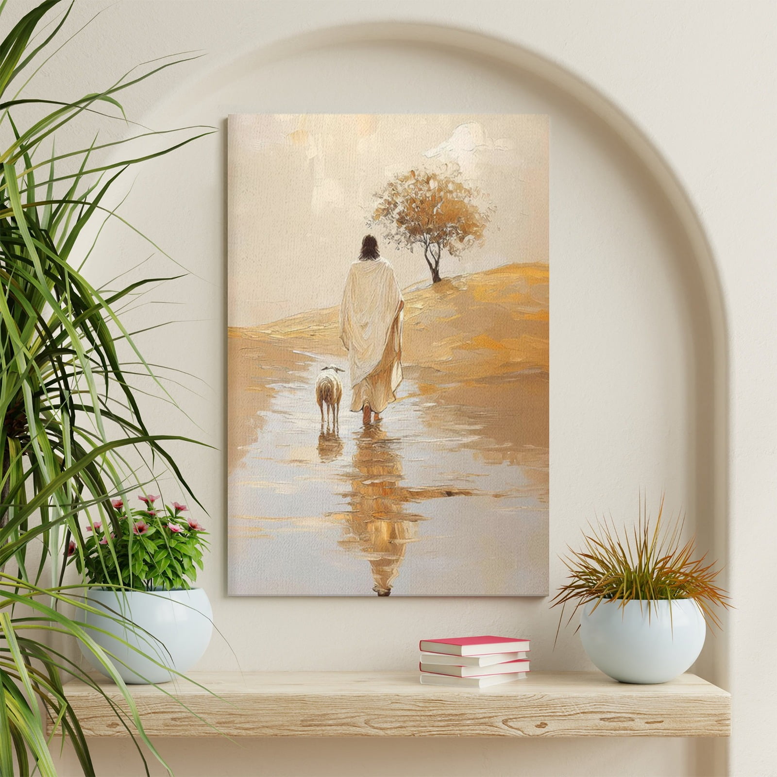 AOEX Jesus Leaving 99 Sheep Canvas Wall Art Jesus And Lamb Wall Picture ...