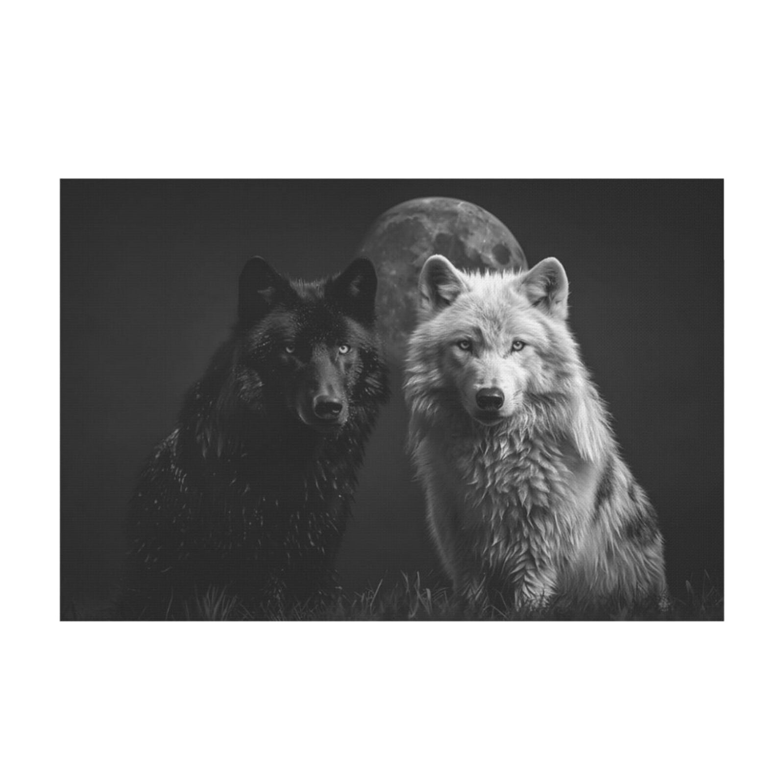 AOEX Large Black and White Wolf Wall Art Full Moon and Two Wolf Posters ...