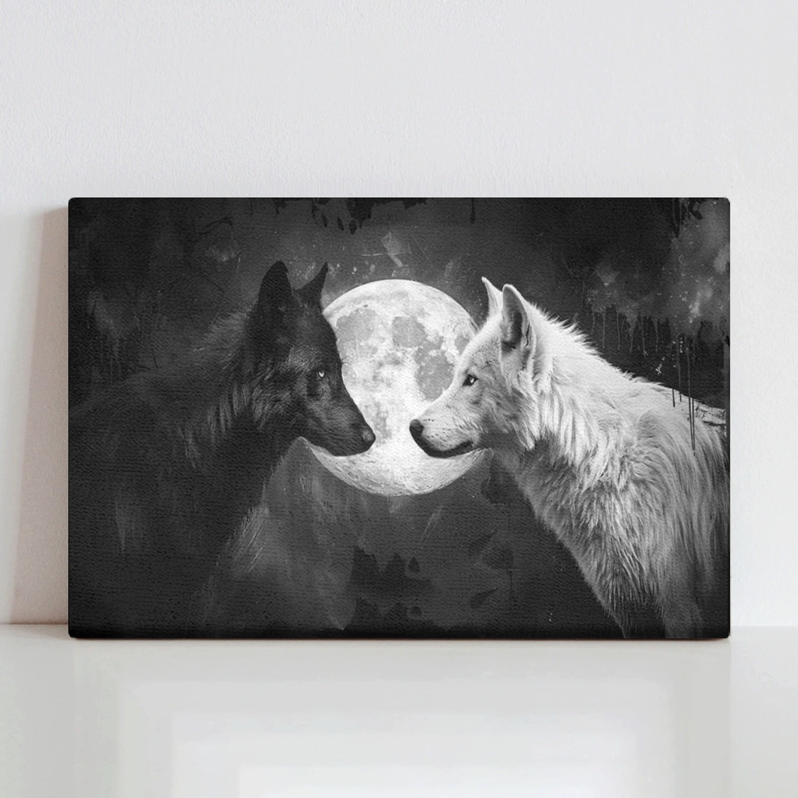 AOEX Large Black and White Wolf Wall Art Full Moon and Wolf Posters ...