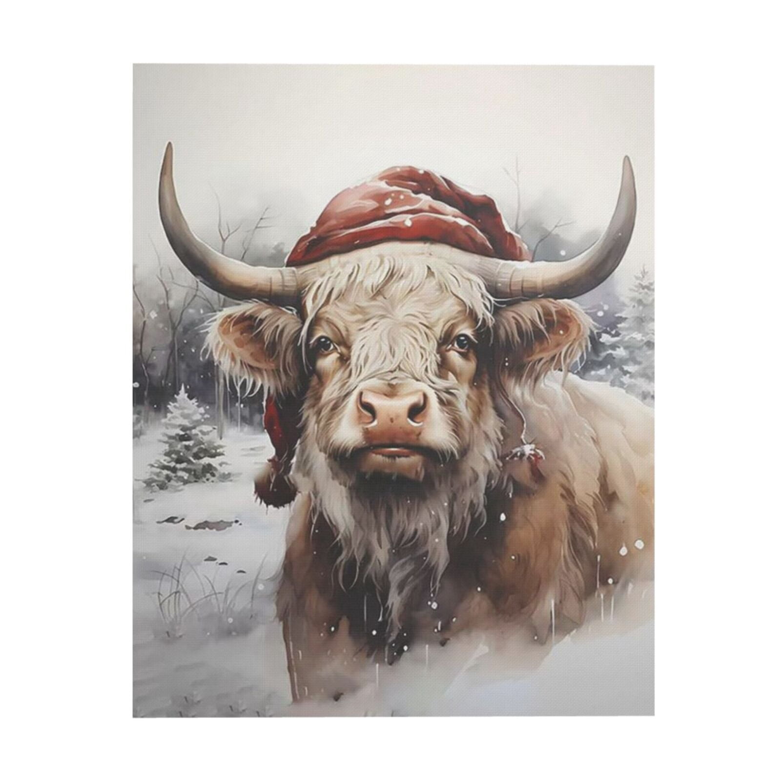 AOEX Merry Christmas Cow Canvas Wall Art Highland Cow Canvas Wall Decor ...