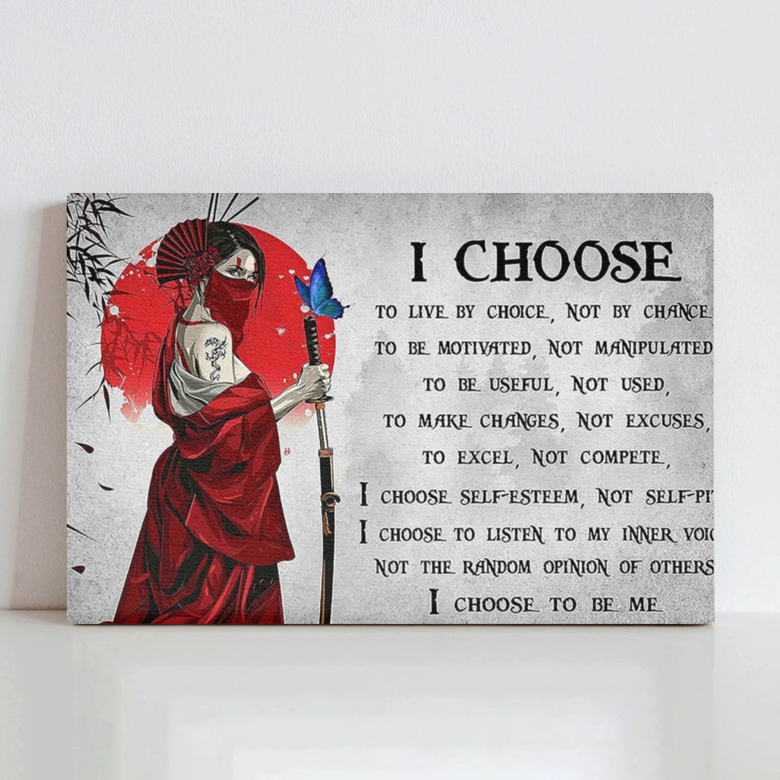 AOEX Motivational Japanese Samurai Wall Art Women Red Moon Canvas Decor ...