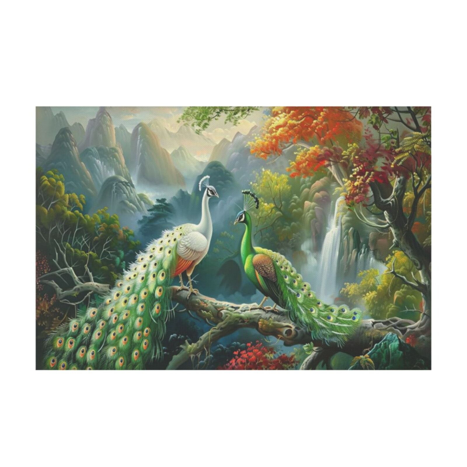 AOEX Peacocks Large Wall Art for Living Room Nature Waterfall Canvas ...