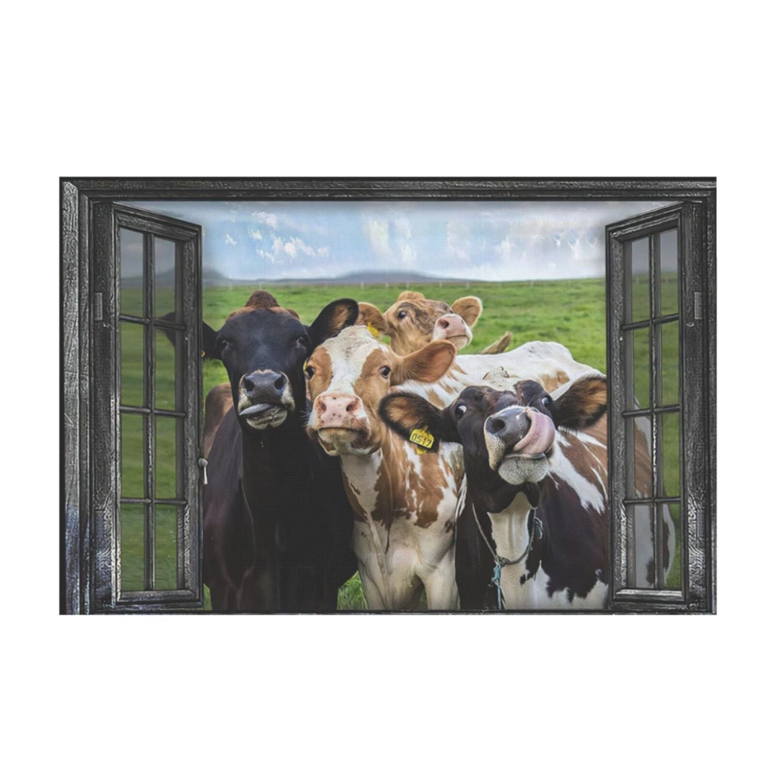 AOEX Rustic Cow Wall Art Funny Cows Window Pictures Wall Decor ...