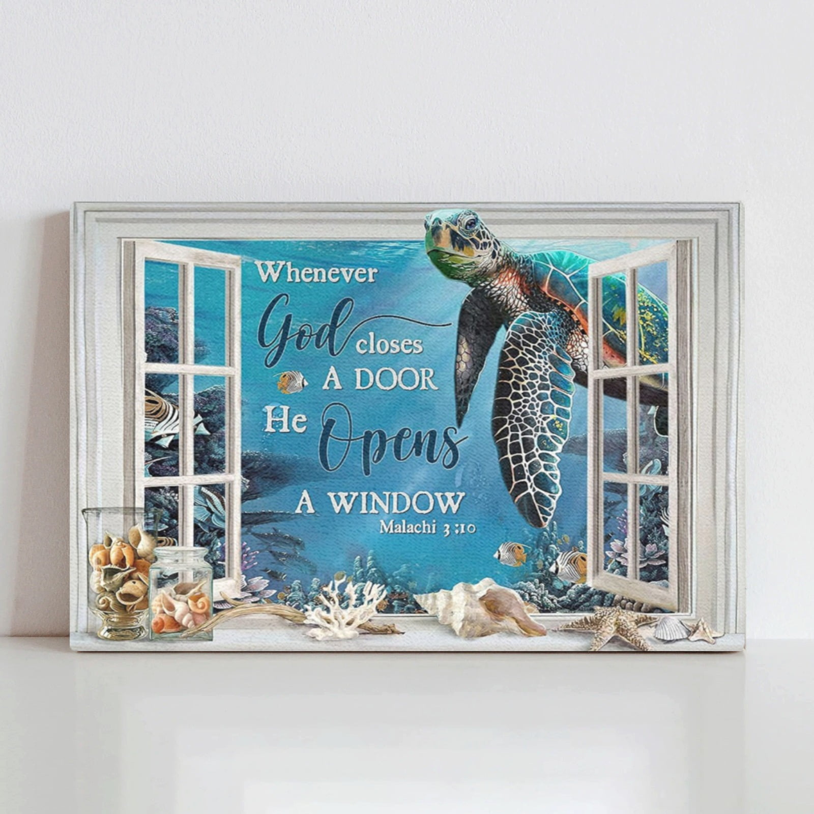 AOEX Sea Turtle Wall Art Window Sea Turtle Sea Shells Canvas Wall Decor ...