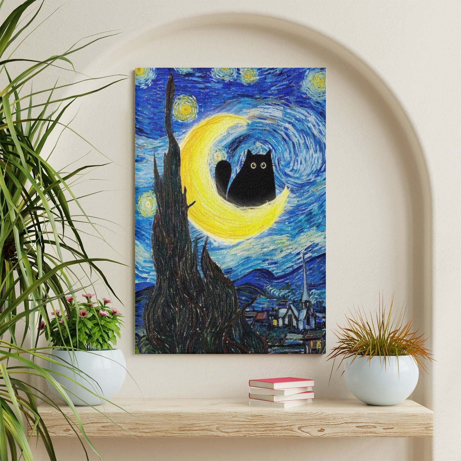 AOEX The Starry Night Cat Vintage Famous Art Print Funny Preppy Animal ...
