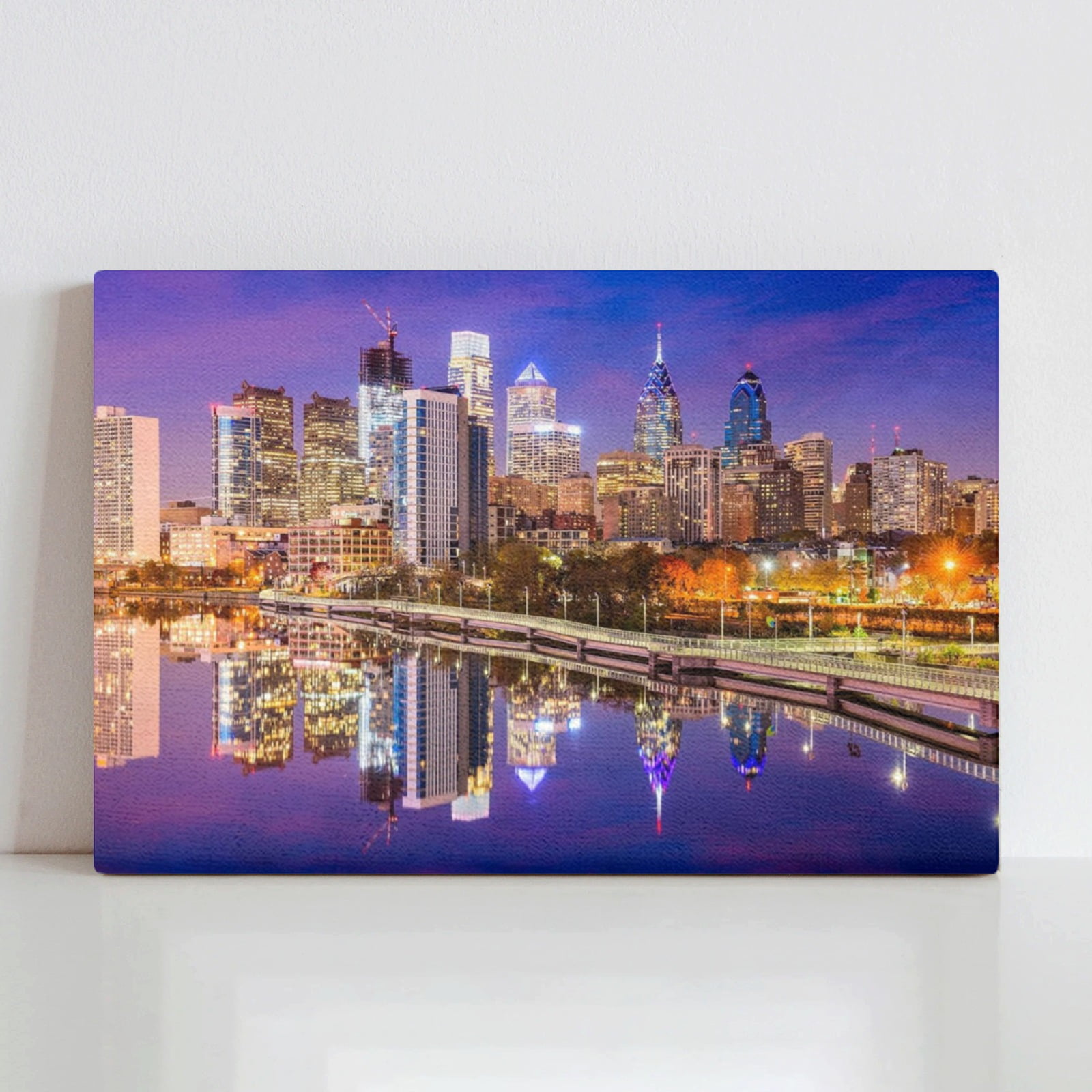 AOEX USA City Downtown Wall Art Philadelphia Skyline Wall Decor Blue ...