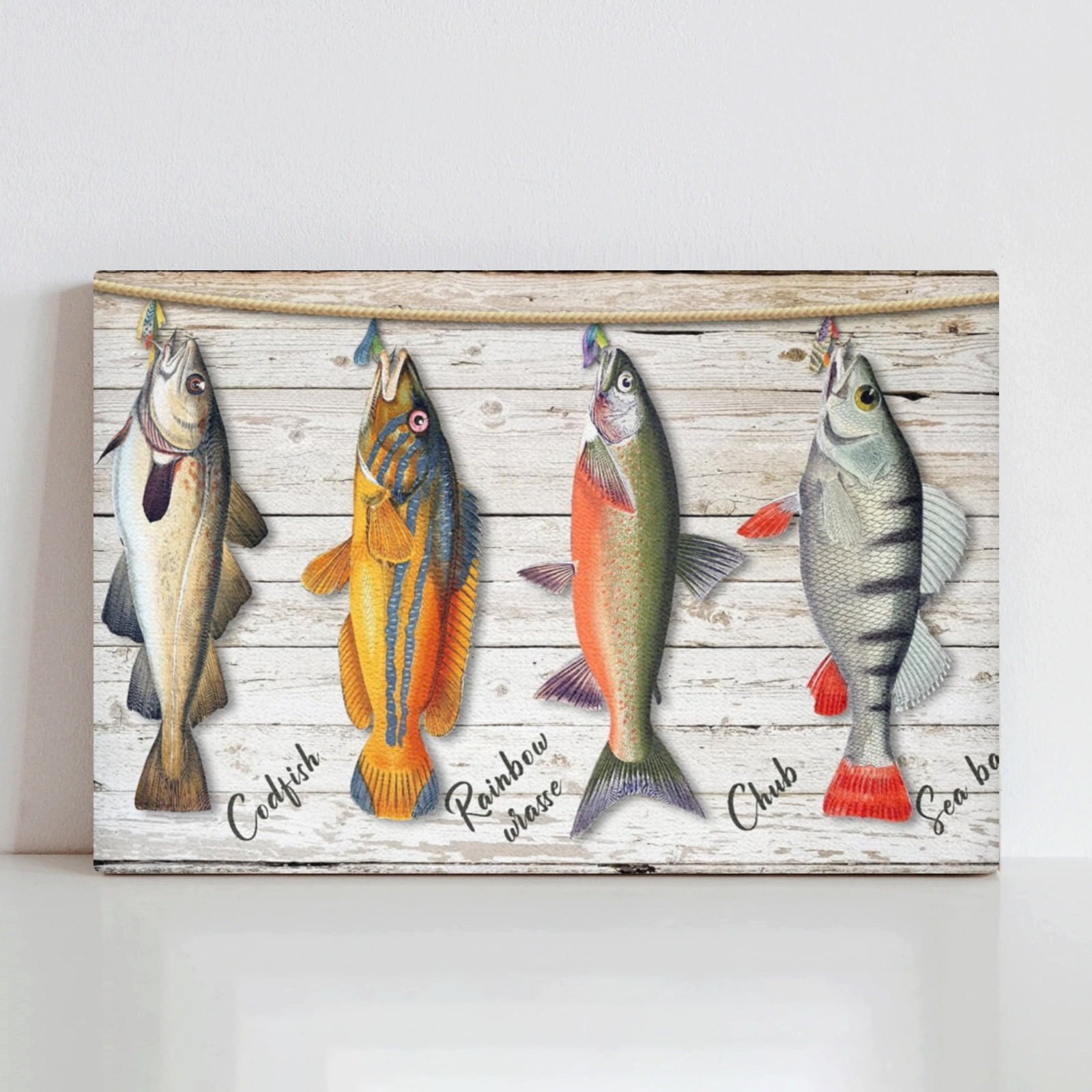 AOEX Vintage Fish Wall Decor Coastal Wall Art Kitchen Canvas Fishing ...