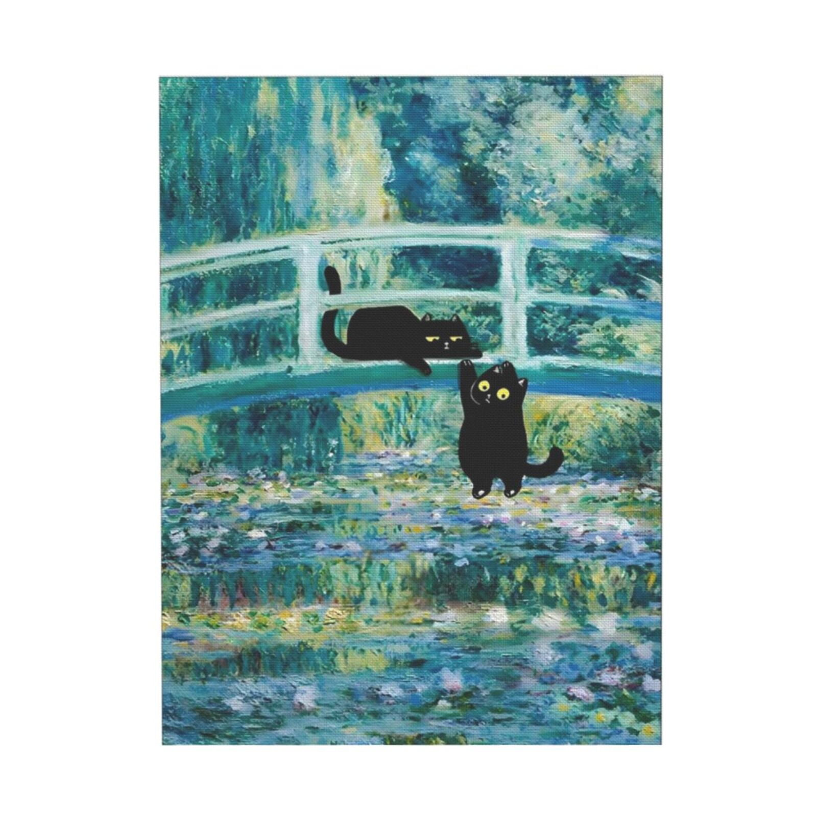 AOEX Vintage Monet Cat Poster Funny Black Cat Bridge of Waterlilies ...