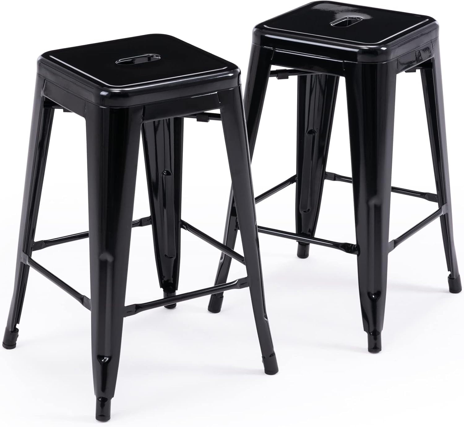AOEYU 24-Inch Bar Stools Black Backless Metal Barstools Indoor-Outdoor ...