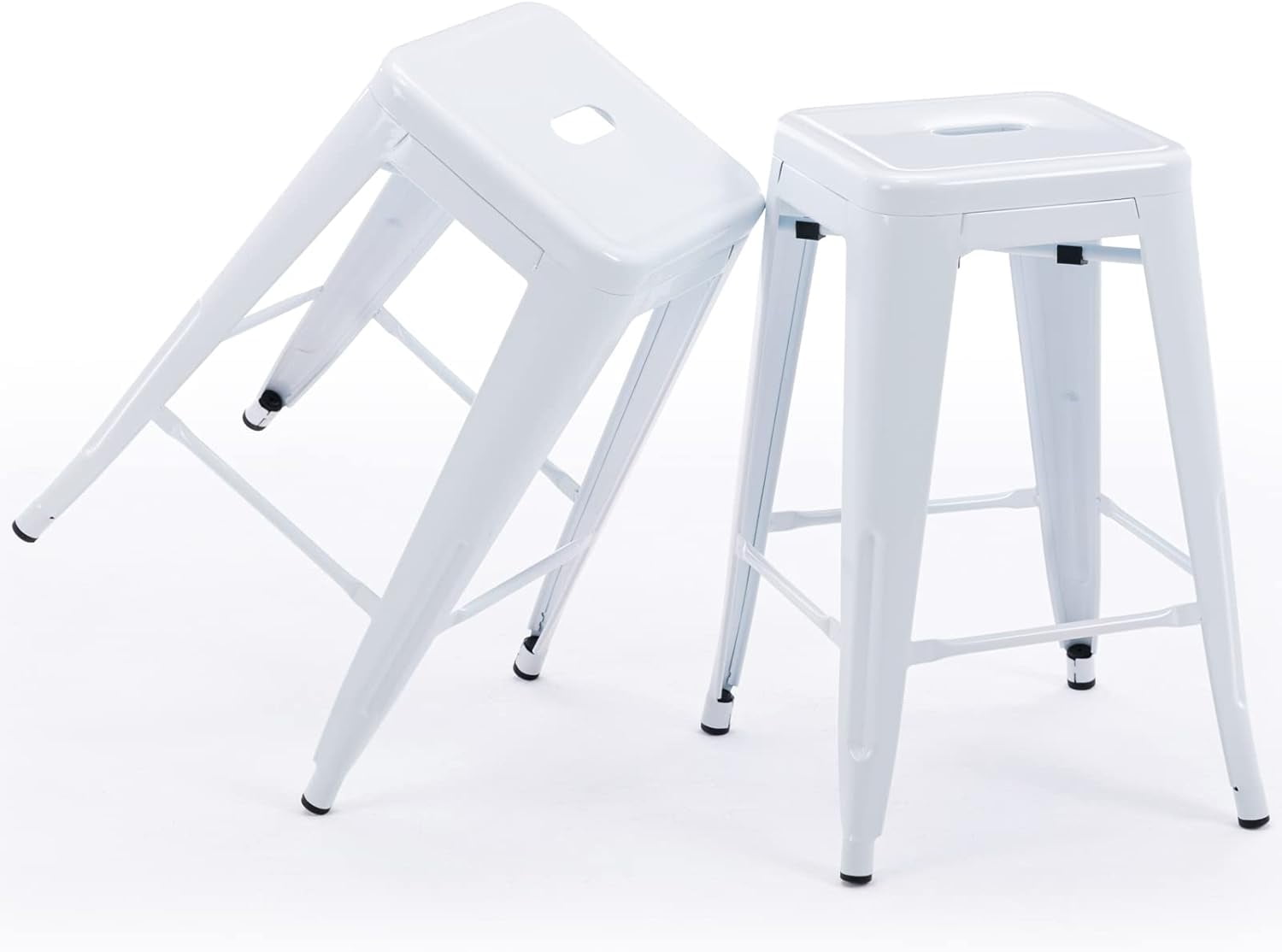AOEYU 24-Inch High Bar Stools Backless White Metal Barstools Indoor ...