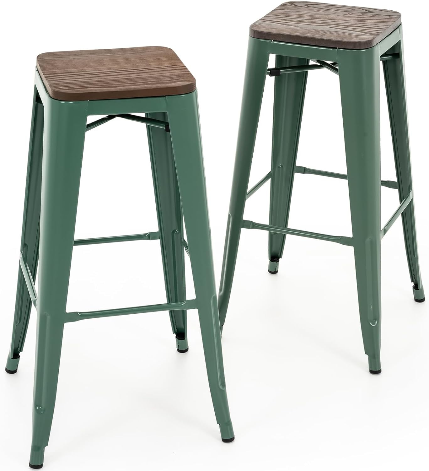 AOEYU 30 Inch Metal Bar Stools, Backless Stackable Bar Chairs with Solid Elm Wood Seat, Set of 2 ...