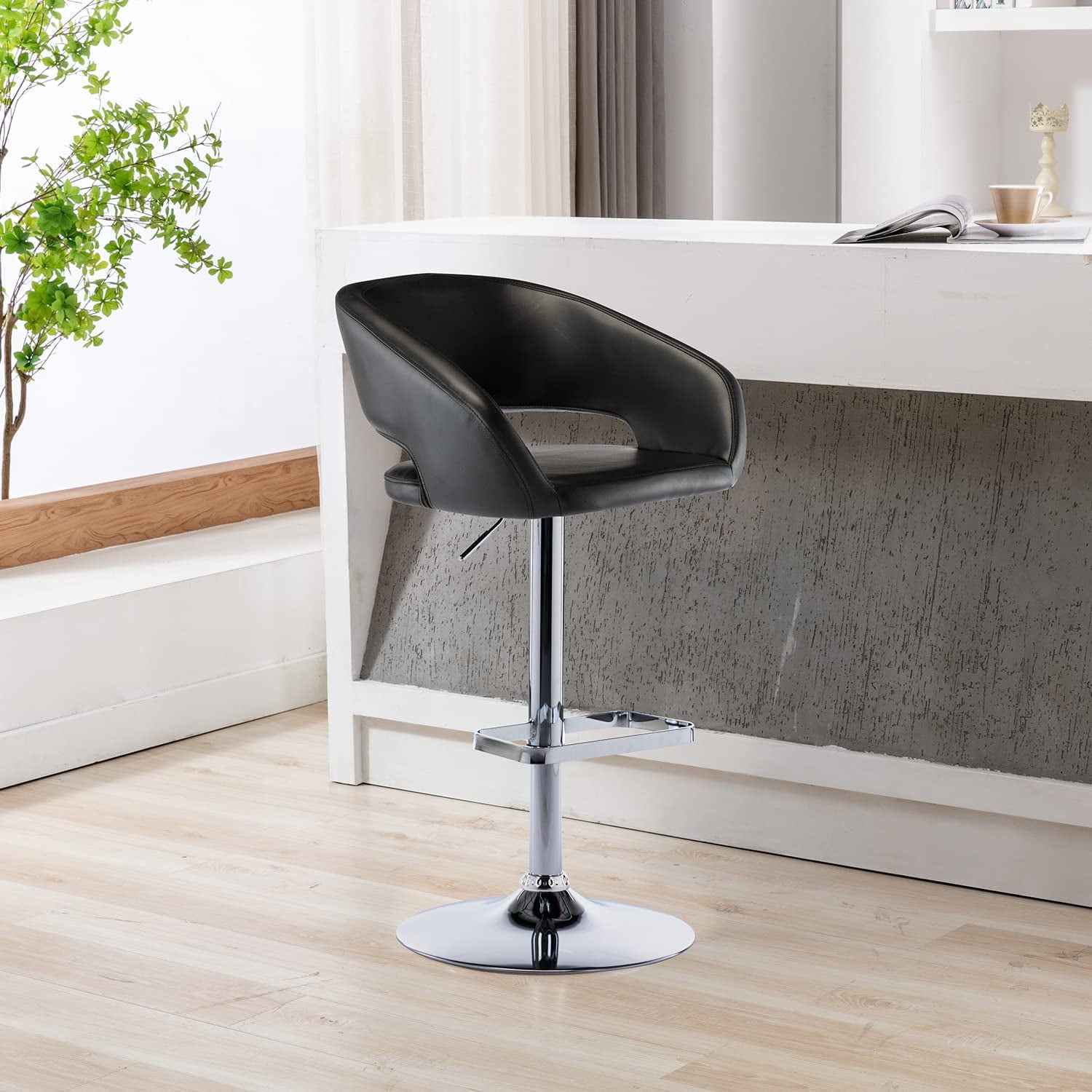 AOEYU Adjustable Bar Stool with Hollow Back and Arms, Modern PU Leather ...