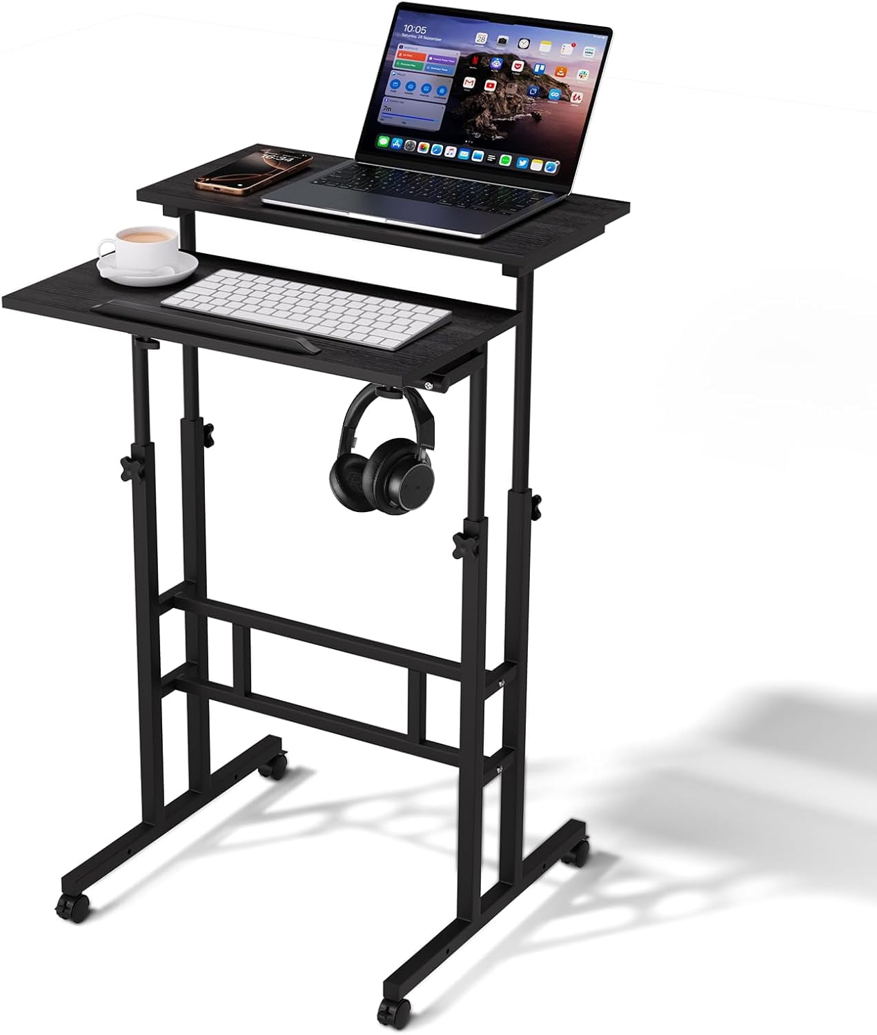 AOEYU Adjustable Rolling Laptop Desk with Tilting Top & Lockable Wheels ...