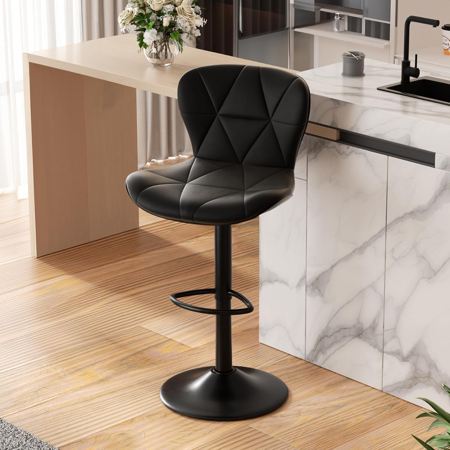 AOEYU Adjustable Swivel Bar Stools - Faux Leather High Back Bar Chairs ...