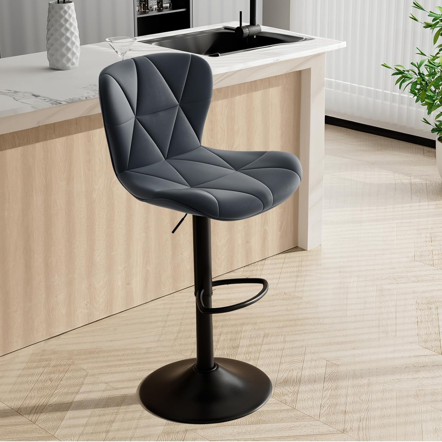 AOEYU Adjustable Swivel Bar Stools - Faux Leather High Back Bar Chairs ...