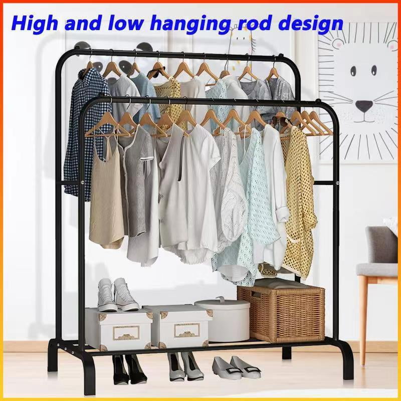 AOEYU Heavy Duty 2-Bar Closet Organizer – Freestanding Metal Garment ...