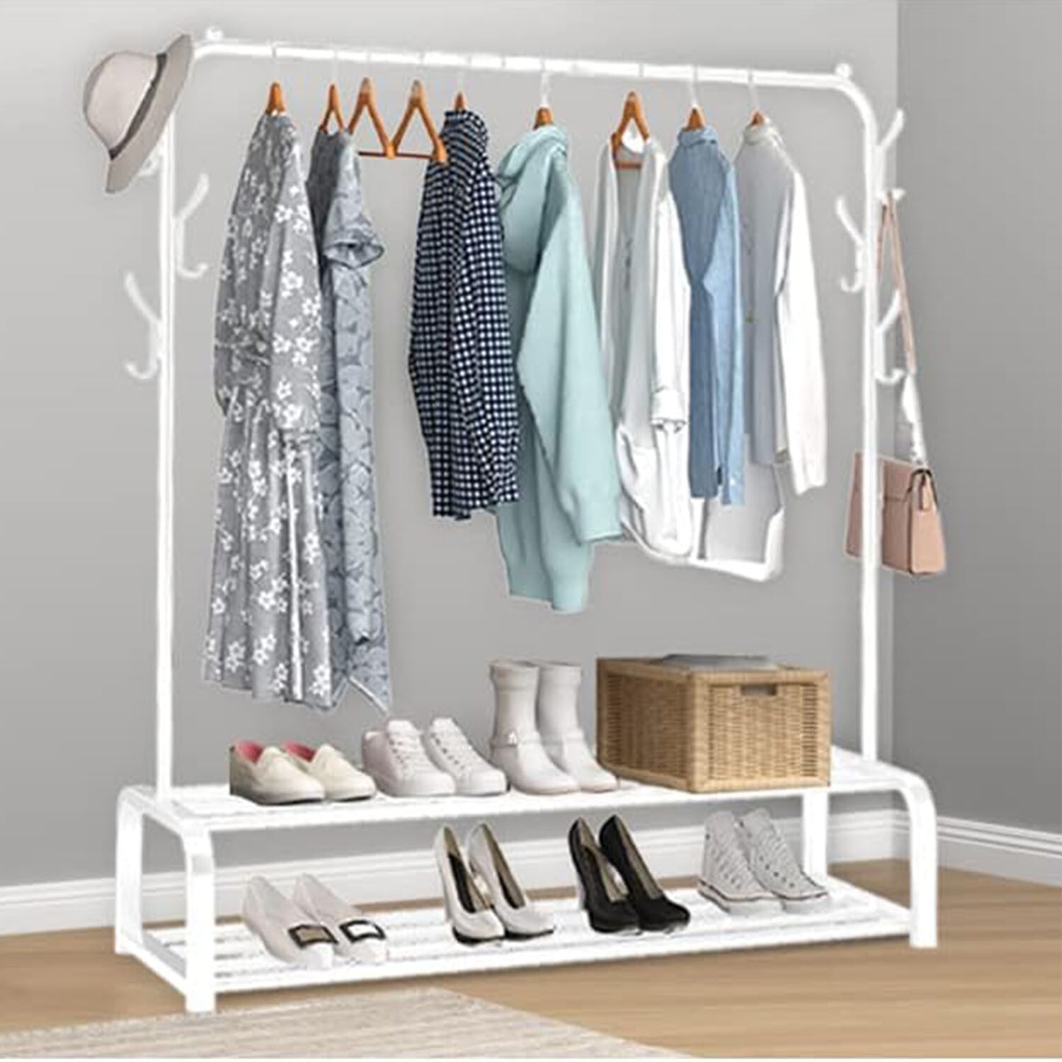 AOEYU Heavy Duty Clothes Rack, Freestanding Garment Rack Wardrobe ...