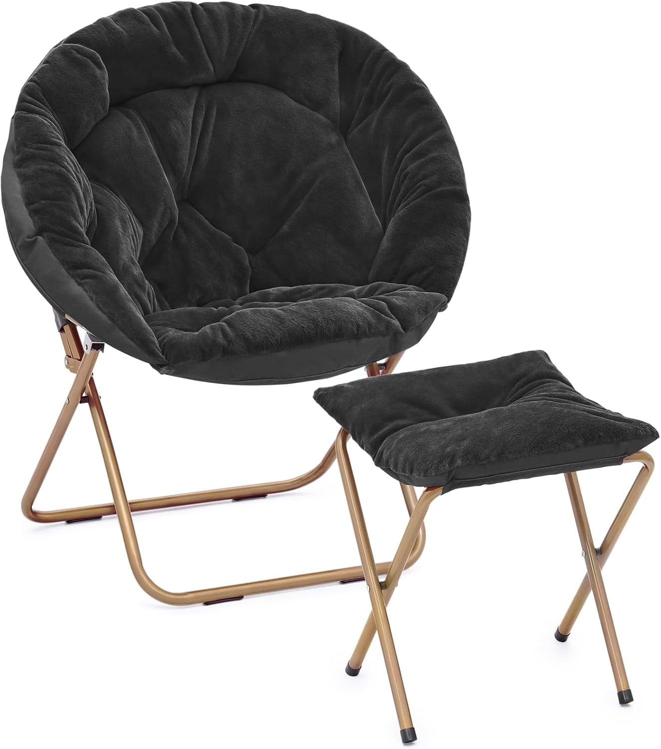 AOEYU Oversized Saucer Chair with Ottoman, Furry Folding Accent Chair ...