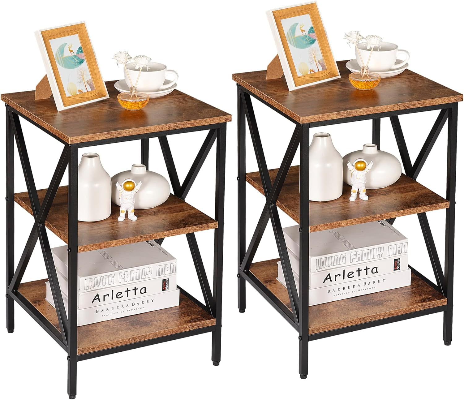 AOEYU Set of 2 Industrial End Tables 3-Tier Side Tables with Shelves ...