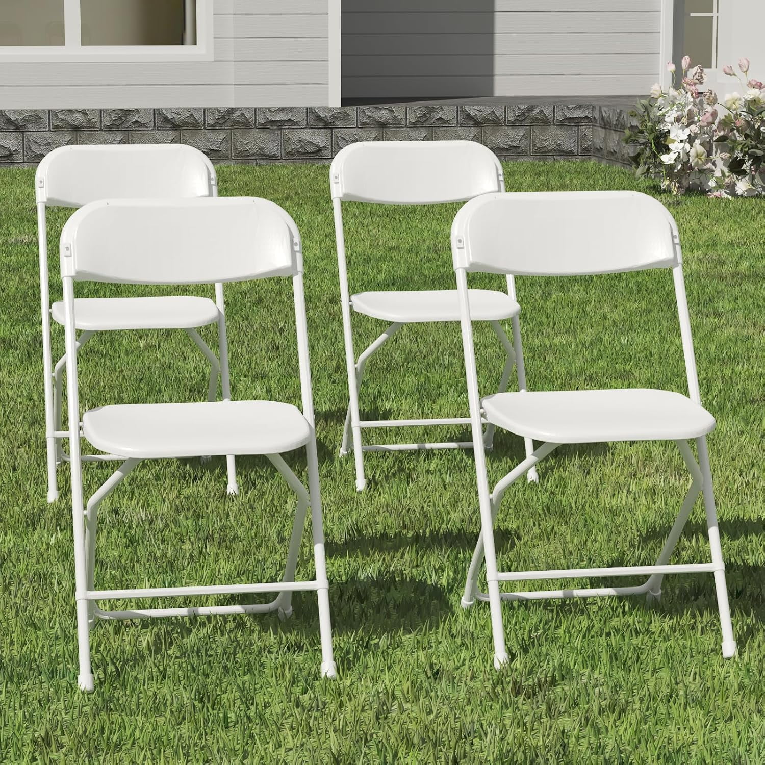 AOEYU White Plastic Folding Chairs, 350 lbs Capacity Lightweight ...