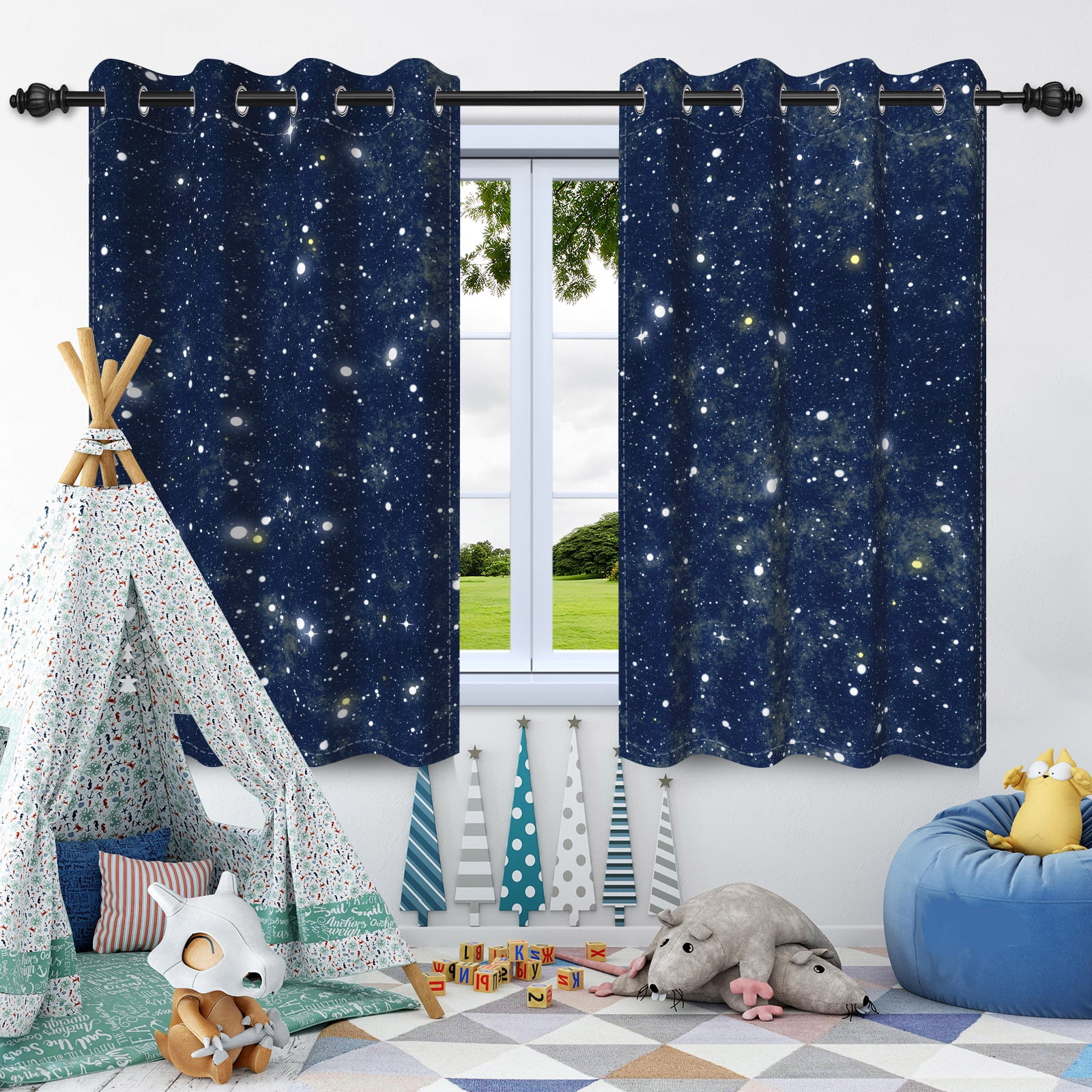 AOFOTO Galaxy Nebula Window Curtain Universe Starry Star Sky Drapes ...