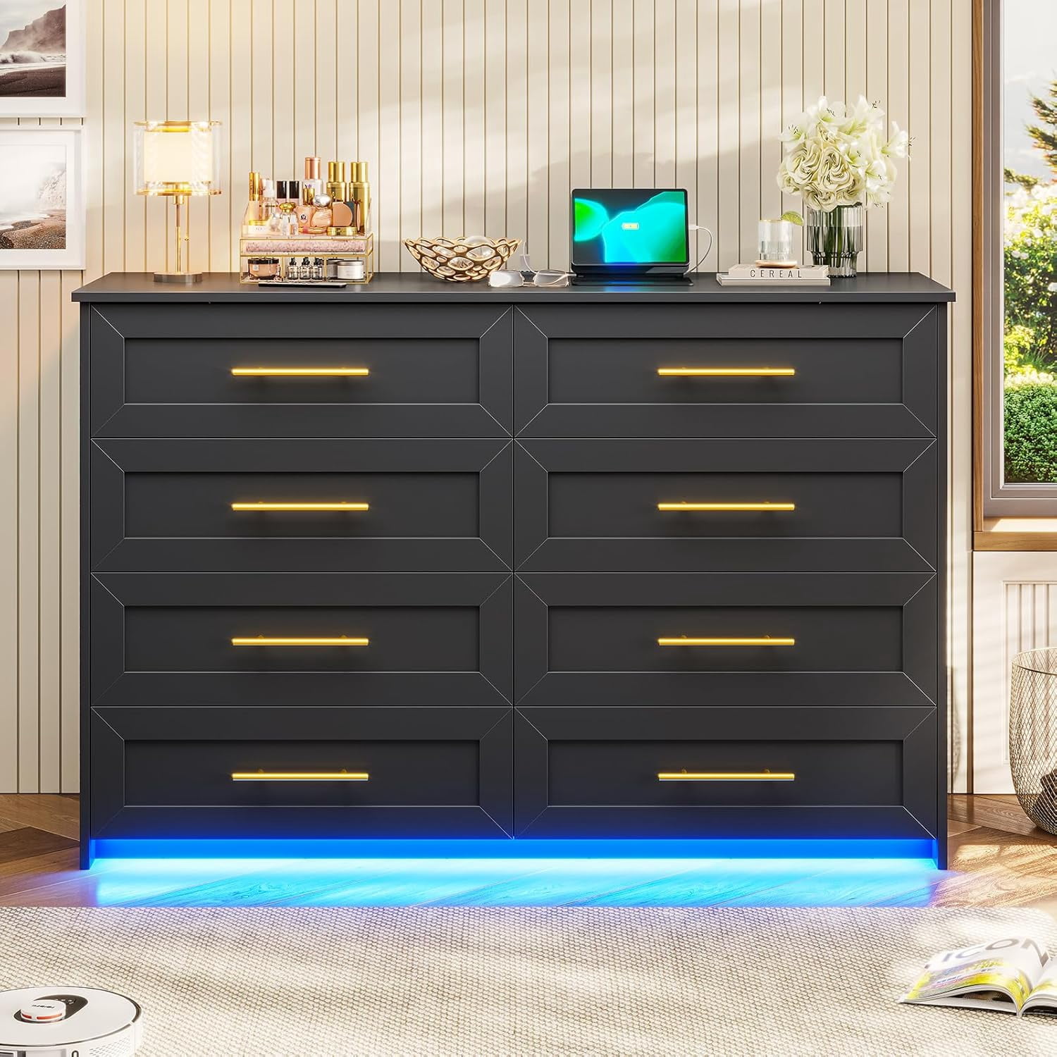 AOGLLATI Black Dresser for Bedroom with Charging Station, Chest of ...