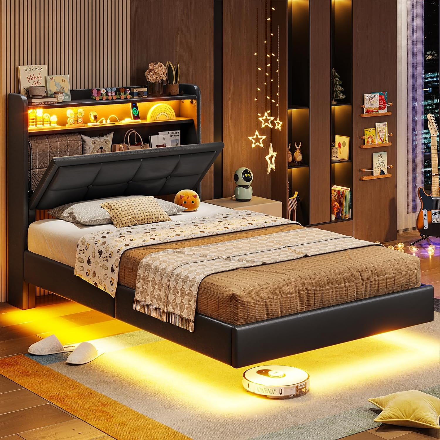 AOGLLATI Floating Bed Frame Twin Size with Storage Headboard, Type C ...