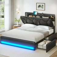 Kicode King Size LED Floating Bed Frame, PU Black, with Storage ...