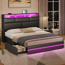 Gyfimoie Queen Size Bed Frame with Charging Station, 4 Storage Drawers ...