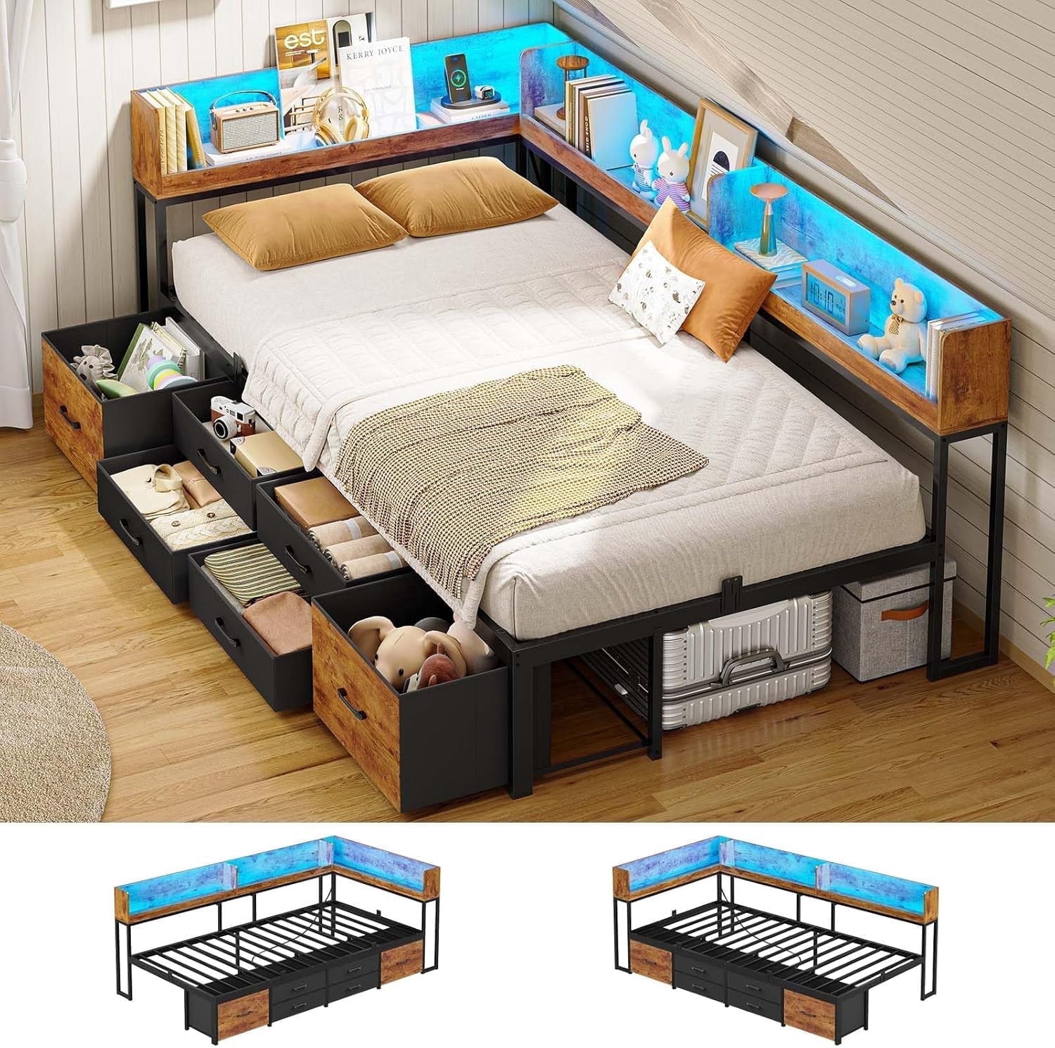 AOGLLATI Twin XL Daybed Frame with 6 Drawers & Bookcase Storage - 14 ...