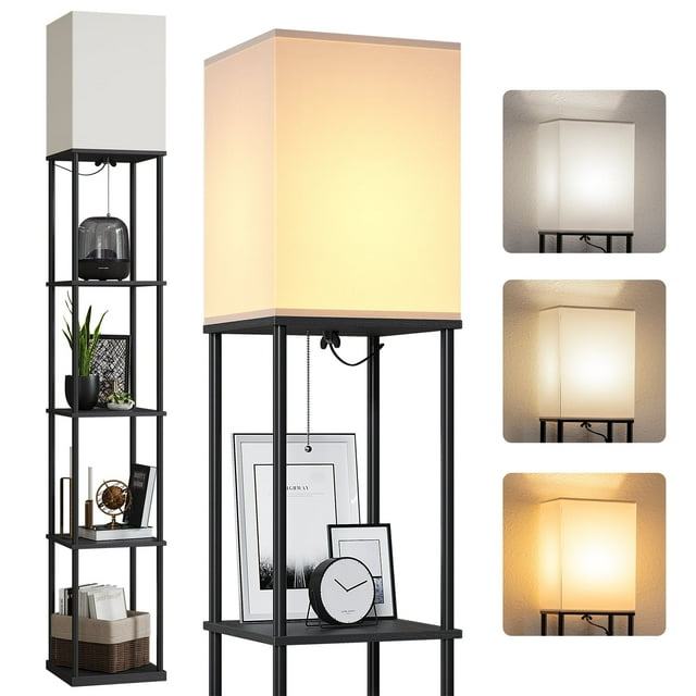 AOHAO 63" Modern Durable Black MDF Floor Lamp with Beige Square Shade ...
