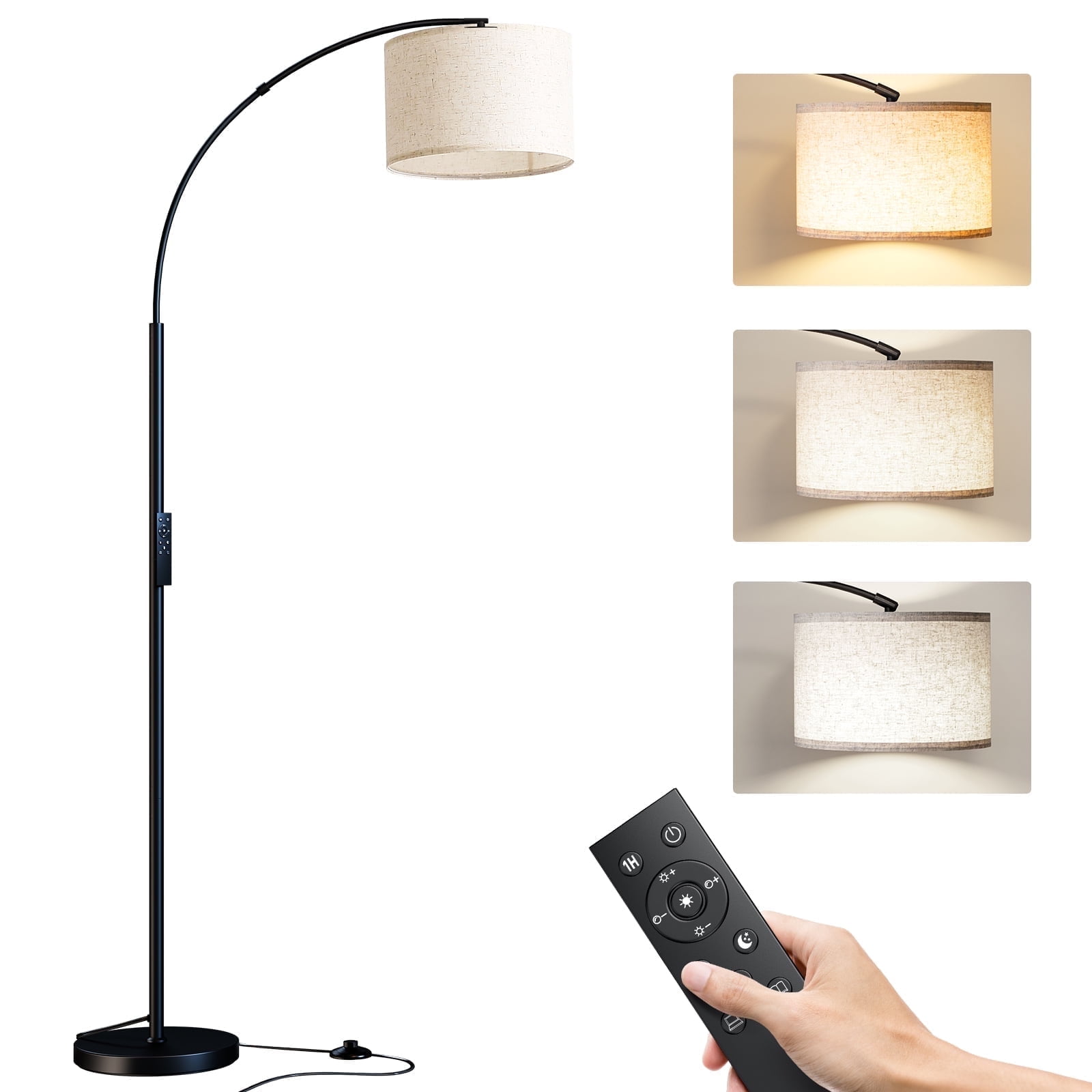 AOHAO LED Arc Floor Lamp, Adjustable Drum Shade, Tall Reading Light for ...