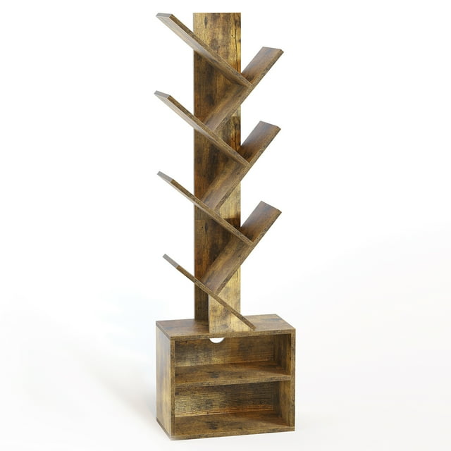 AOHAO Bookcase, 6 Tier Tree Bookshelf with Storage Cabinet Floor ...