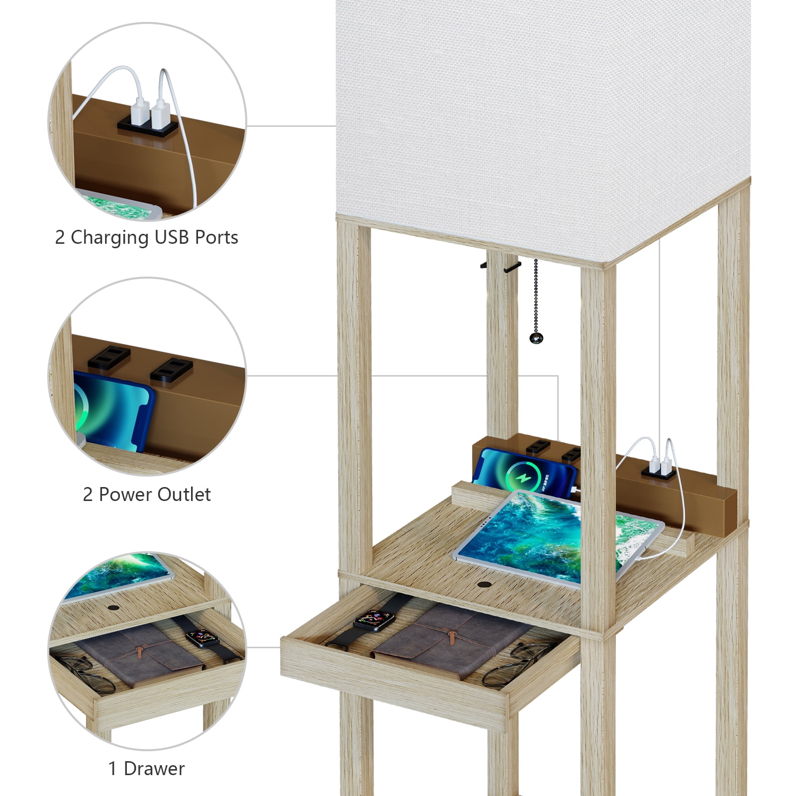 AOHAO Floor Lamp with Shelves with 3 Color Temperatures, Modern ...