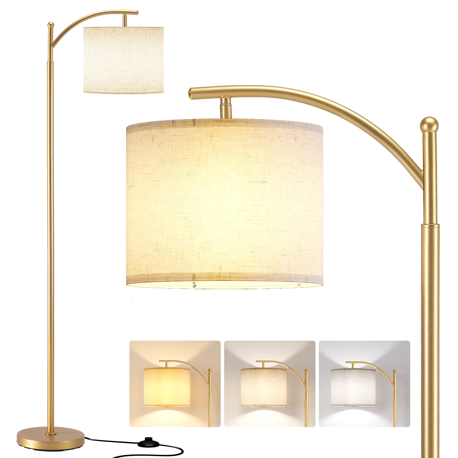 AOHAO Metal Arc Floor Lamp, Remote Control, Dimmable LED Bulb, Gold ...