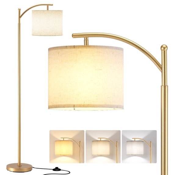AOHAO Metal Arc Floor Lamp, Remote Control, Dimmable LED Bulb, Gold ...