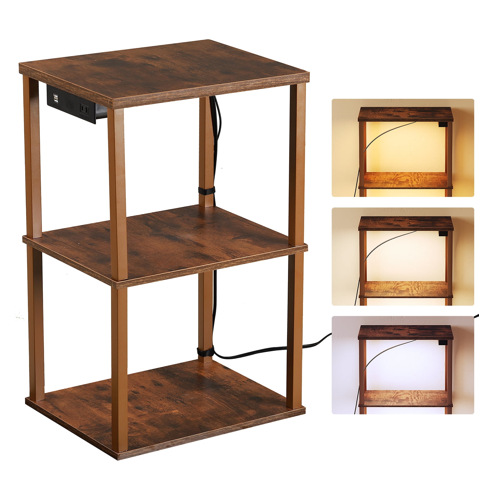 AOHAO Side Tables with Dimmable Light, End Table 3-Tier Bedside Table ...
