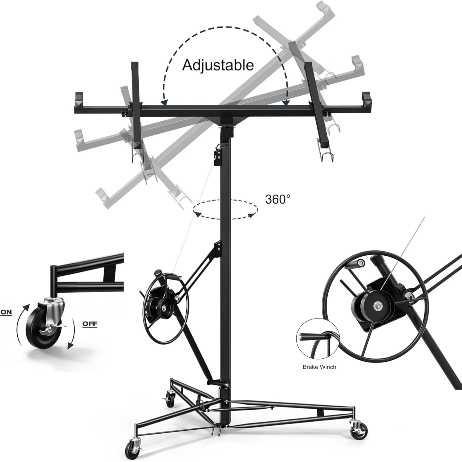 AOILE 11 FT Drywall Lift Panel Hoist with 360° Rotating Cradle, 150 LBS ...