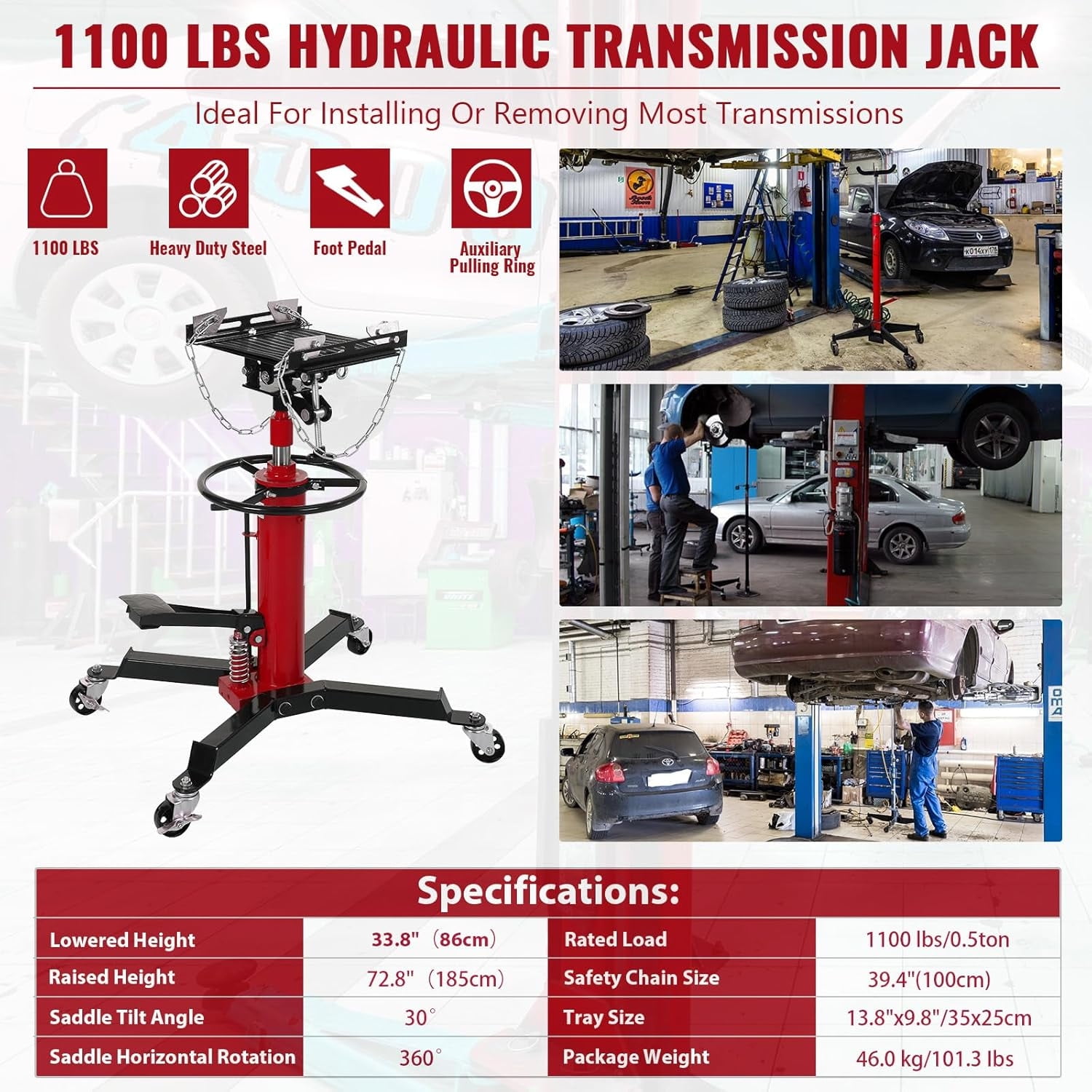 AOILE 1100lb 2-Stage Hydraulic Transmission Jack, High-Lift Telescopic ...