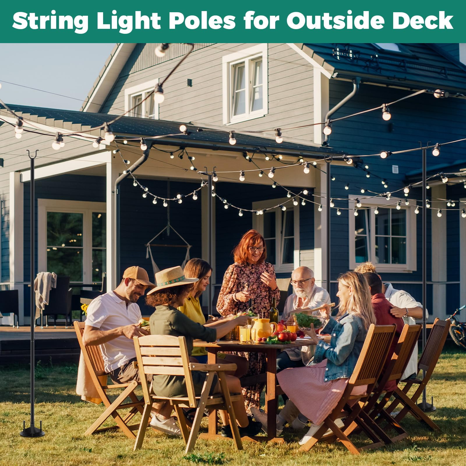 AOILE 11FT Outdoor String Light Poles, 4-in-1 Heavy Duty Steel Lighting ...