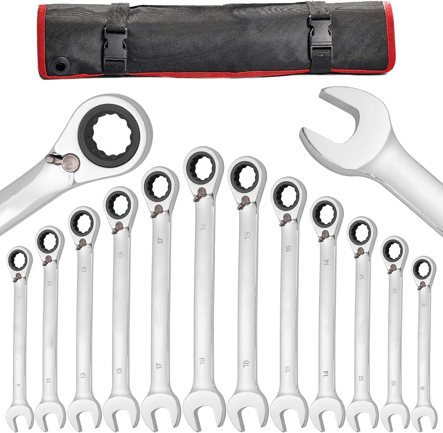 AOILE 12 Pieces Fixed Wrench Set, Reversible Ratcheting Combination Set ...
