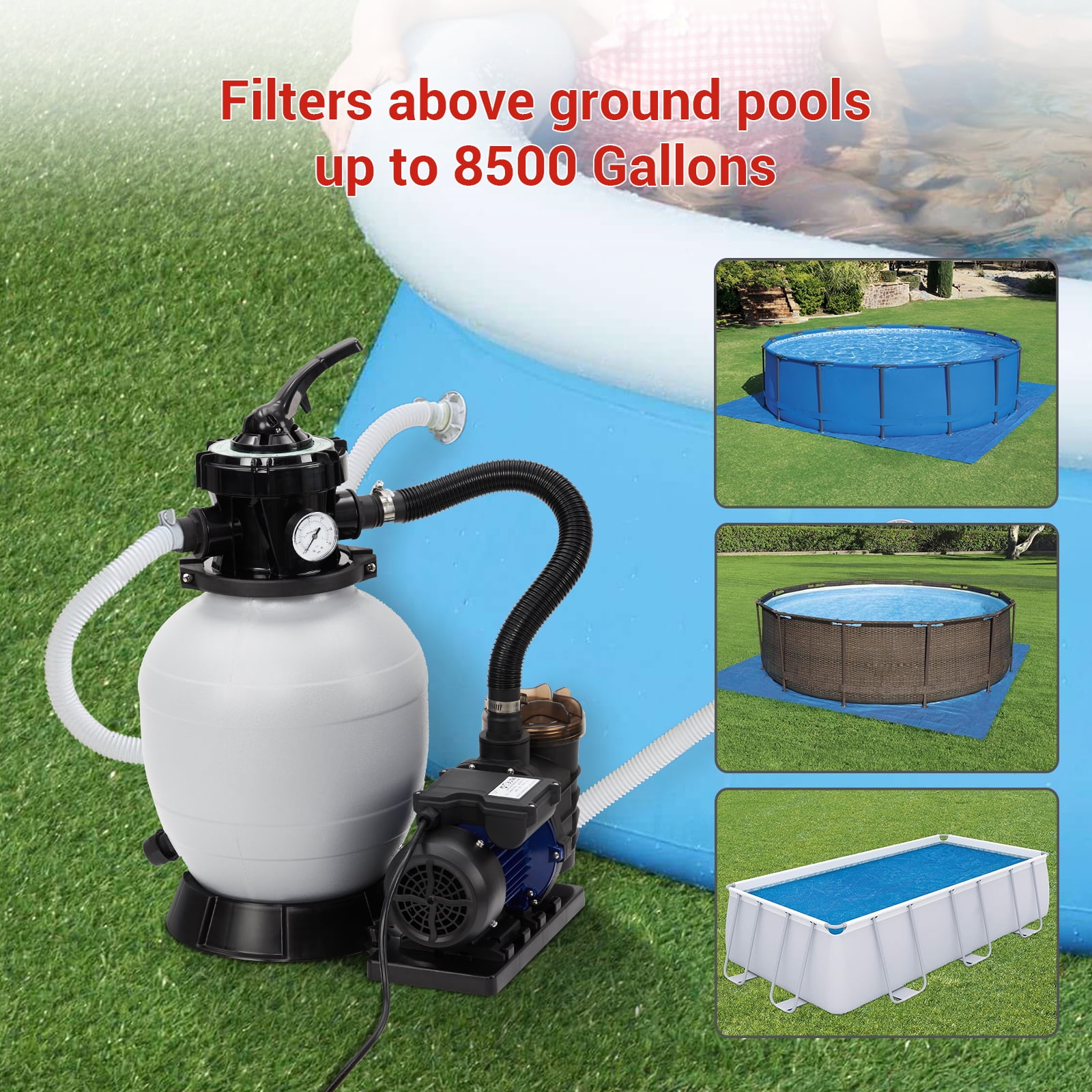 Sand Filter Pump For Above Ground Pool 13 Pool Sand Filter 3/4HP, Pool ...