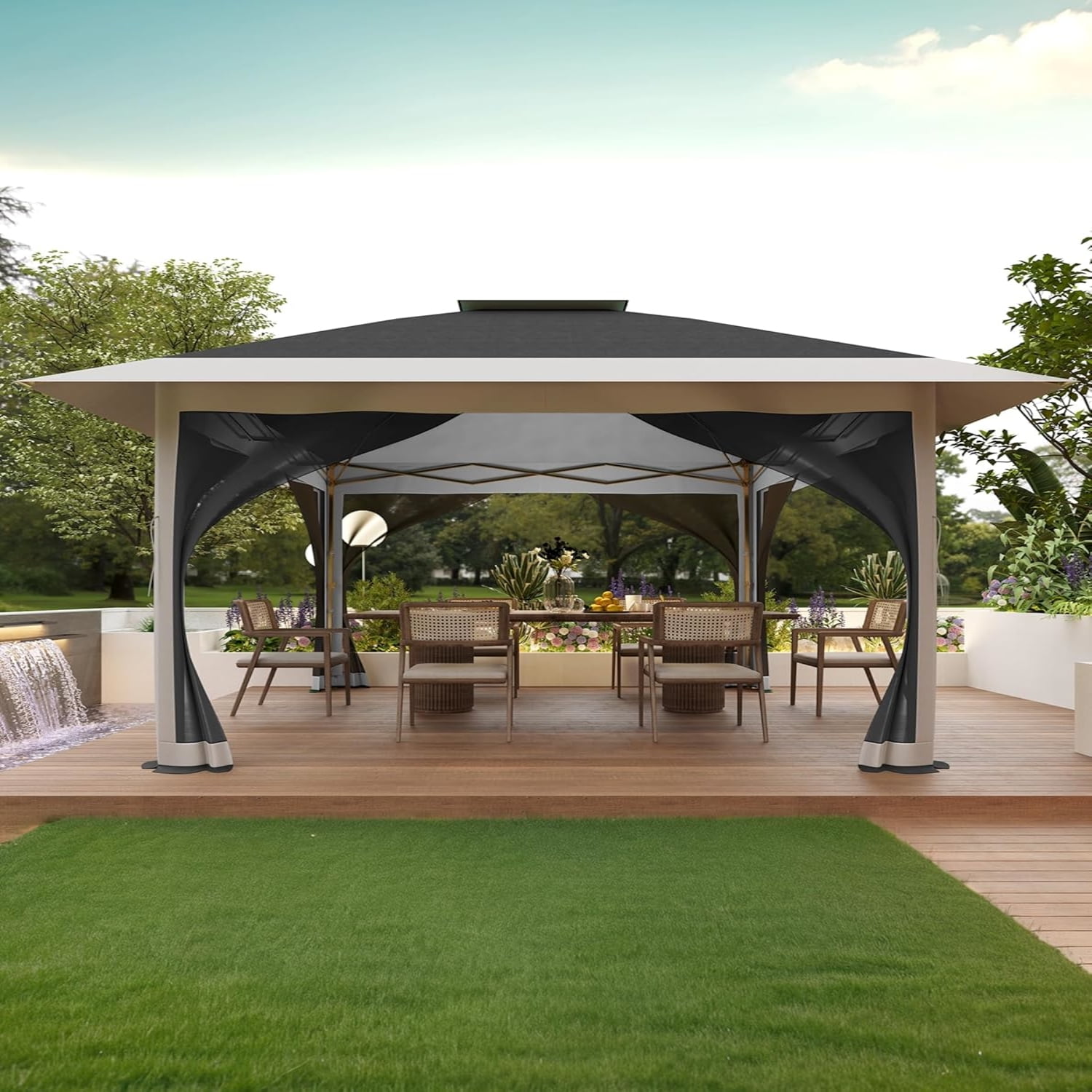 AOILE 13x13FT Pop-Up Patio Gazebo, Outdoor Canopy Tent with Mesh Walls ...