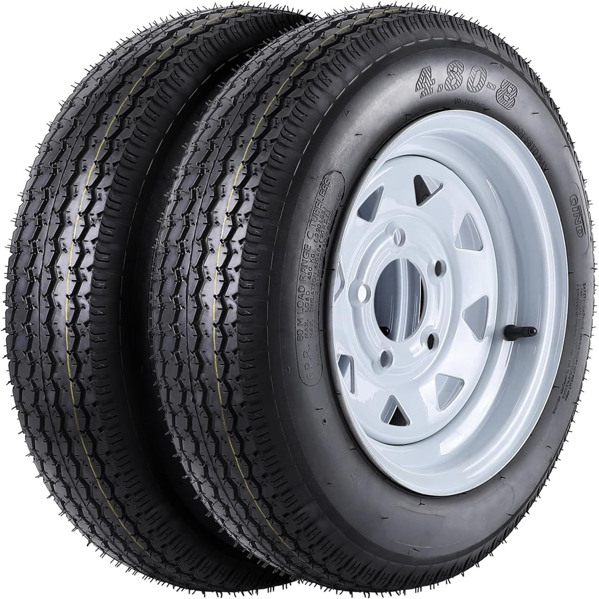AOILE 2 PACK 4.80-8 4.80x8 480-8 Trailer Tires with 8'' Rims, 5 Lug on ...