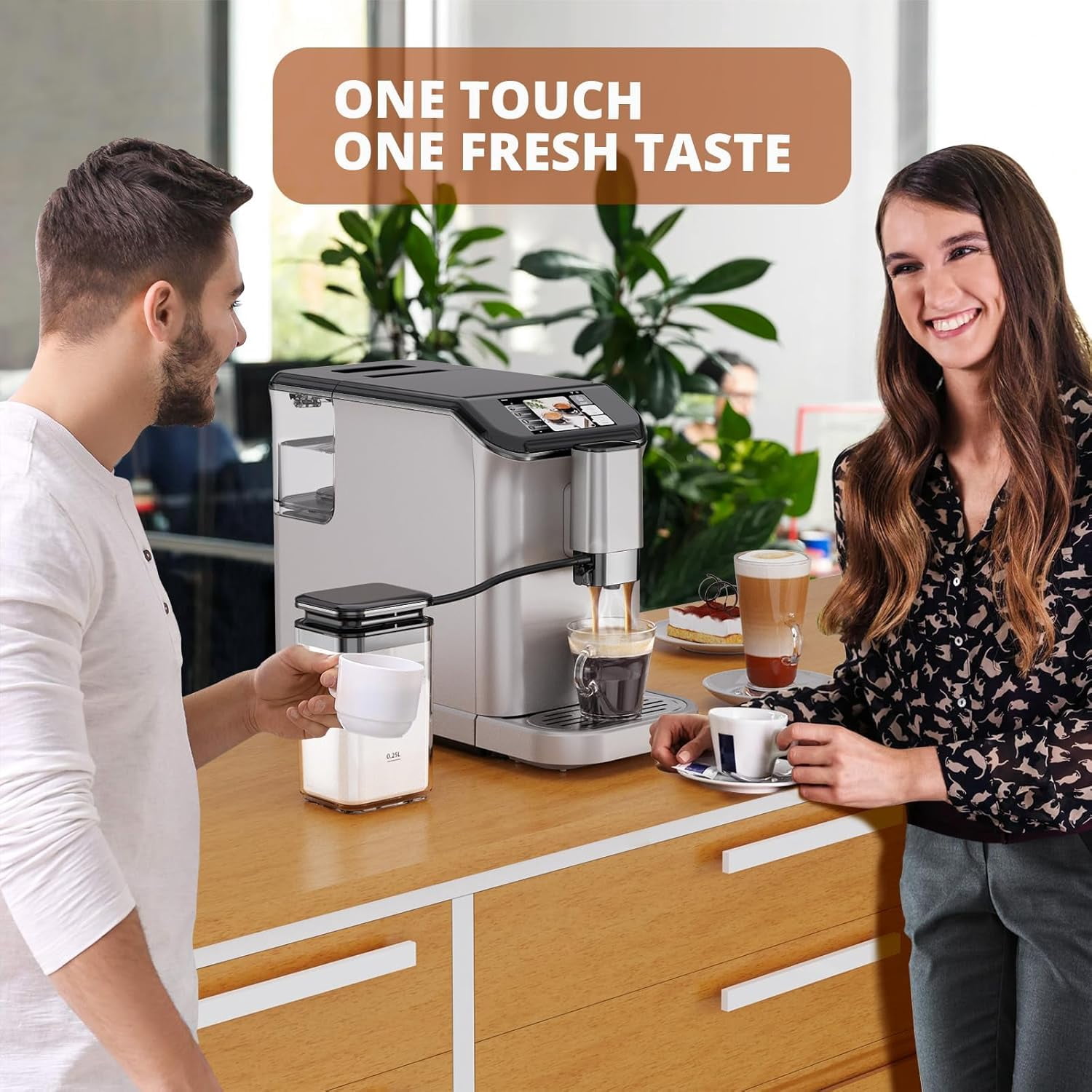 AOILE 20-Bar Automatic Espresso Machine with Grinder, Milk Frother ...