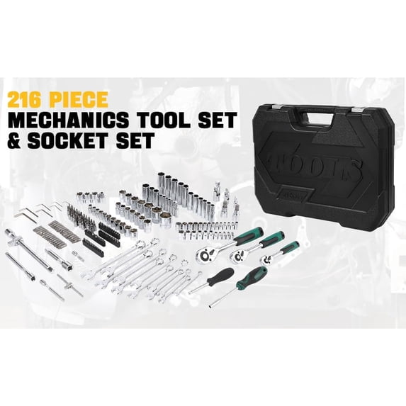 AOILE 216-Piece SAE & Metric Mechanics Tool Set with Socket Wrench Kit ...
